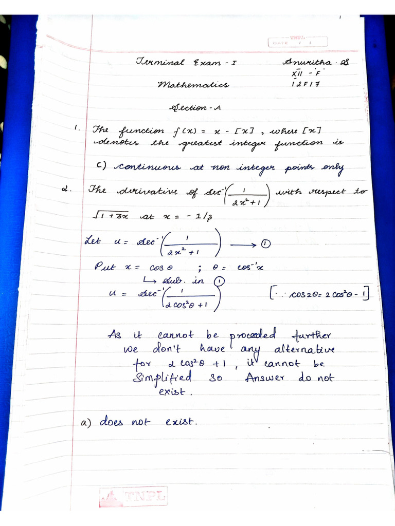 Terminal Question Paper Maths | PDF