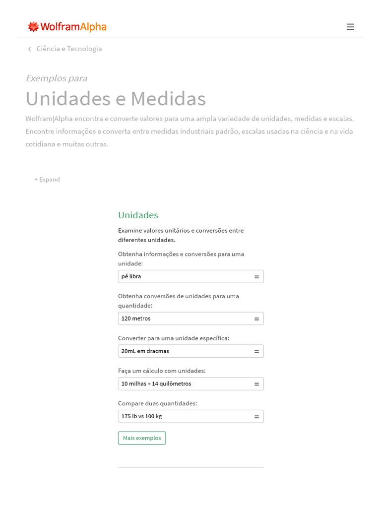 Wolfram - Alpha Examples - Units & Measures | PDF