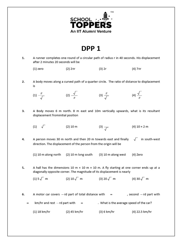 Kinematics DPP 1 | PDF Kinematics DPP 1 | PDF