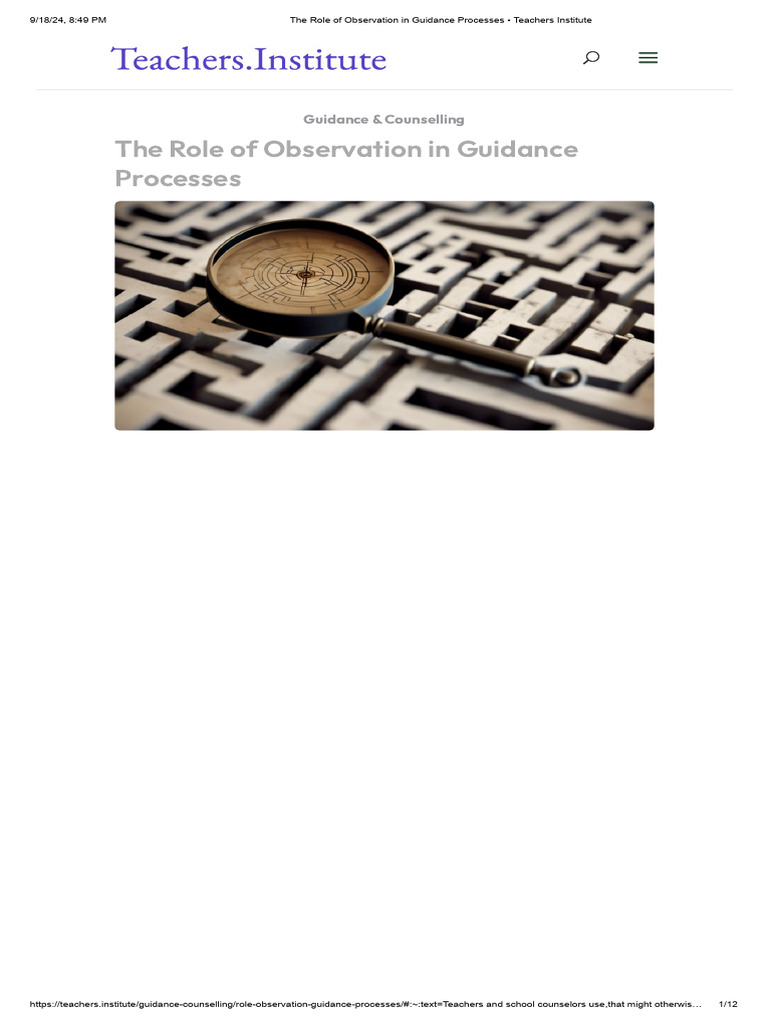 The Role of Observation in Guidance Processes - Teachers Institute ...