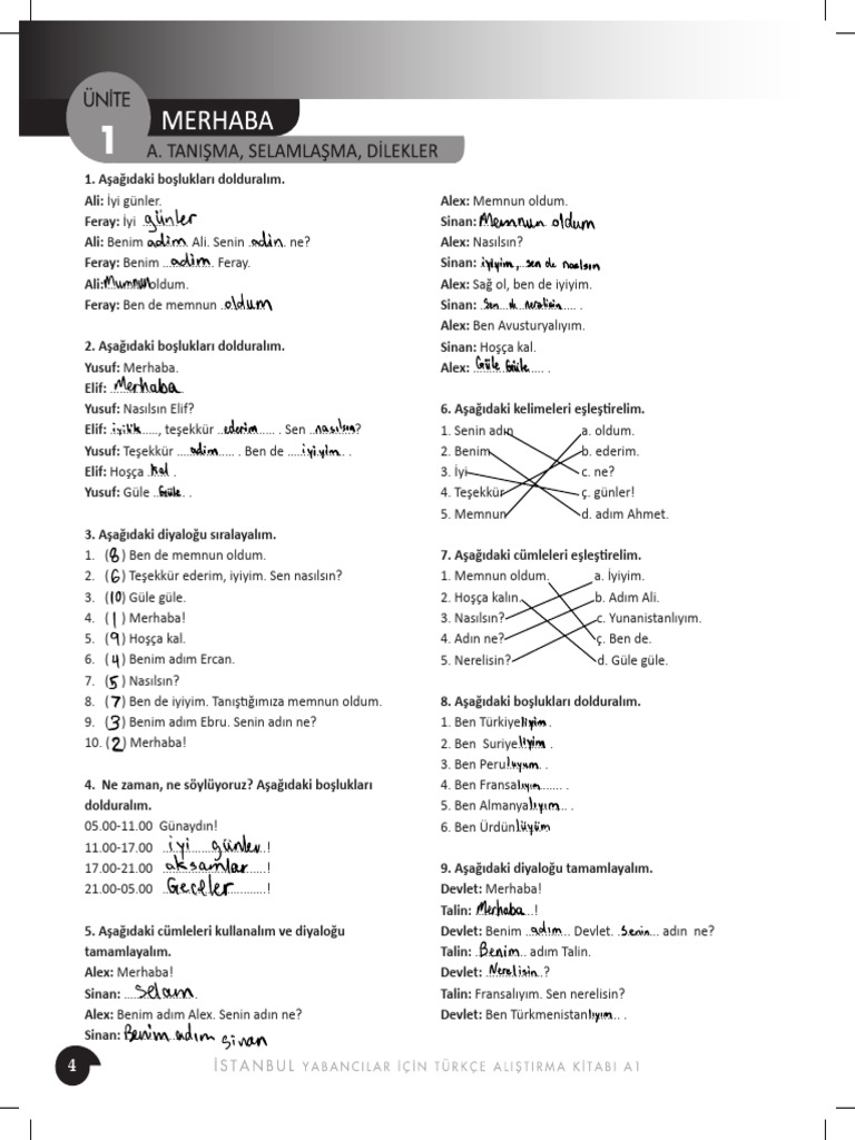 Istanbul A1 Calisma Kitabi | PDF