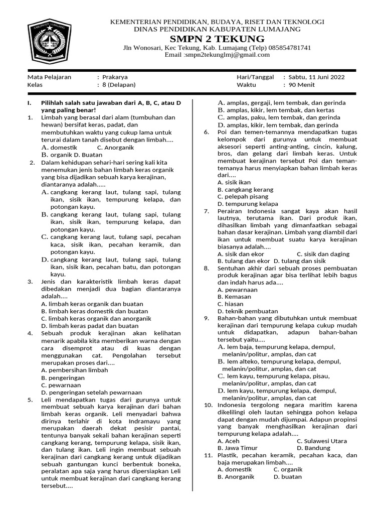 Soal PAT Prakarya Kelas 8 FIX | PDF