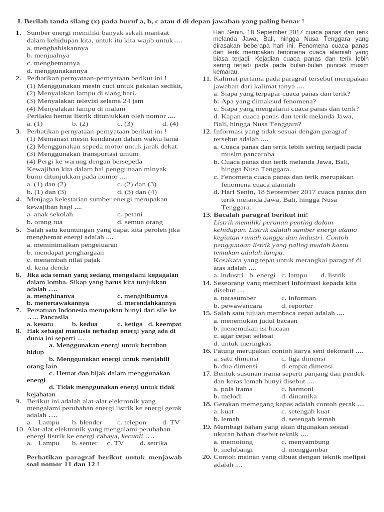 Soal UAS Genap Tema 6 Kls 3 | PDF