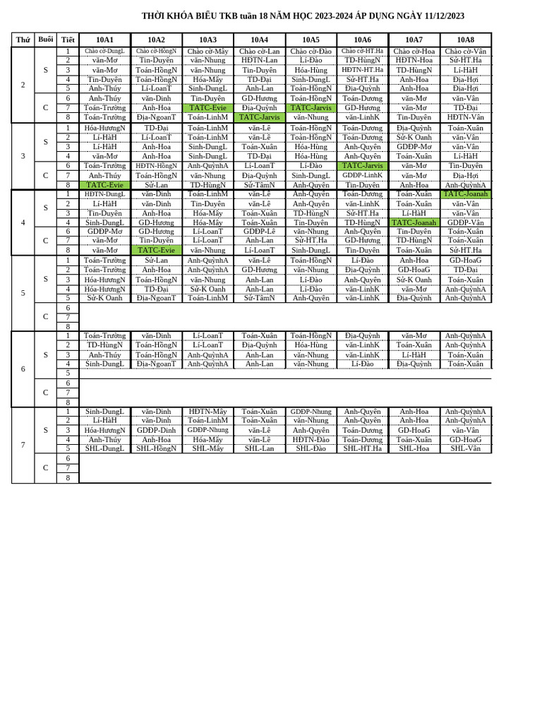 TKB tuần 18 từ 11.12.2023 | PDF