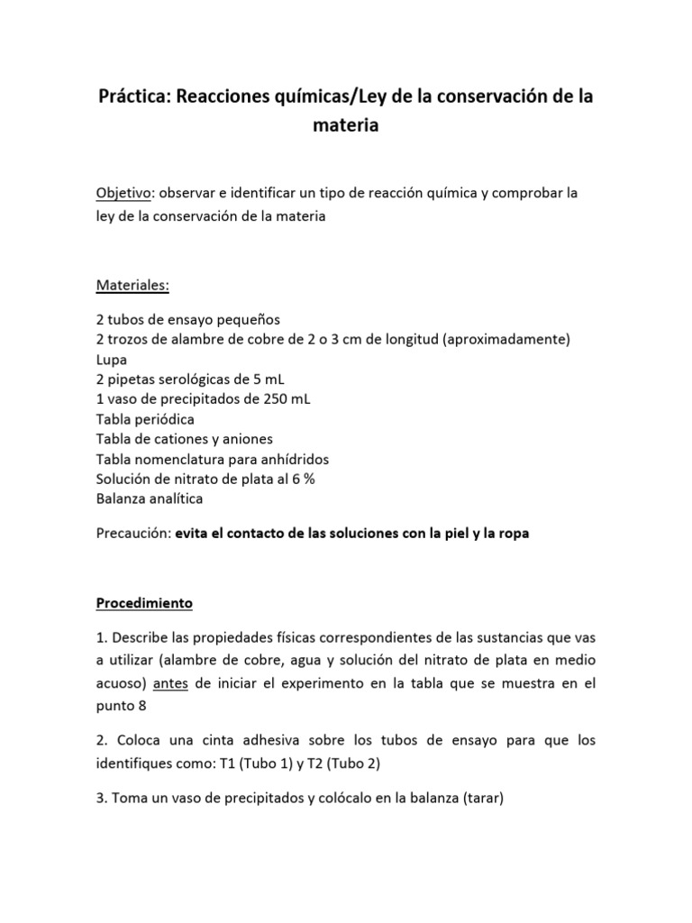 Ley de Conservación de la Materia en Reacciones | PDF | Sustancias ...