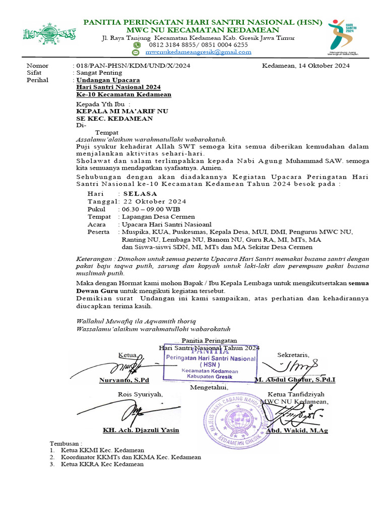 Undangan Upacara Untuk Mi Se Kec Kedamean 2024 | PDF