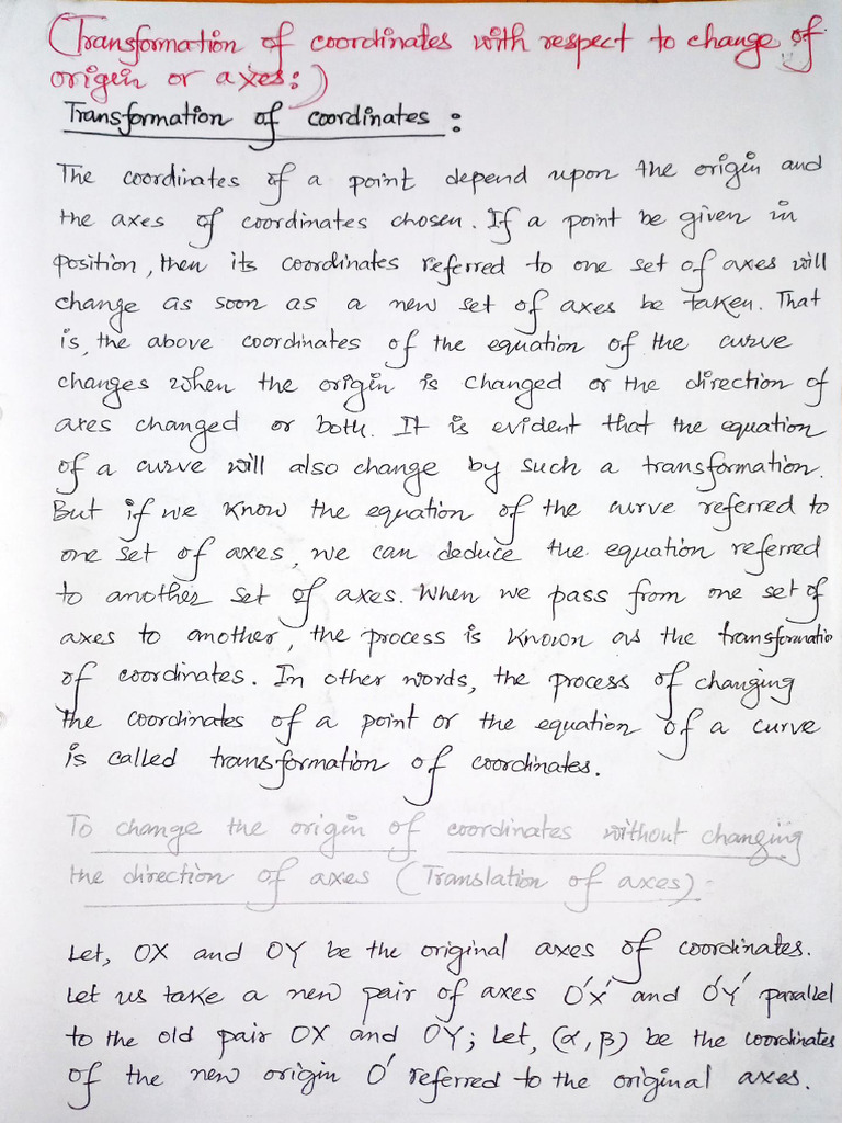 Transformation of Coordinates With Respect To Change of Origin or Axes ...