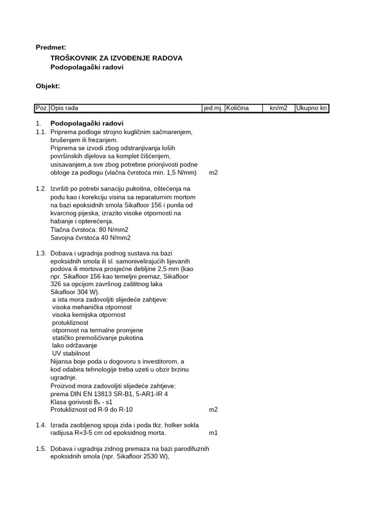 Troskovnik Osnovni Sustavi | PDF