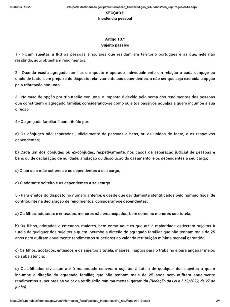 CIRS Artº 13. | PDF