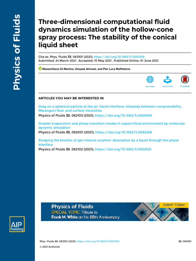 Three-Dimensional Computational Fluid Dynamics Simulation of The Hollow-Cone Spray Process: The ...
