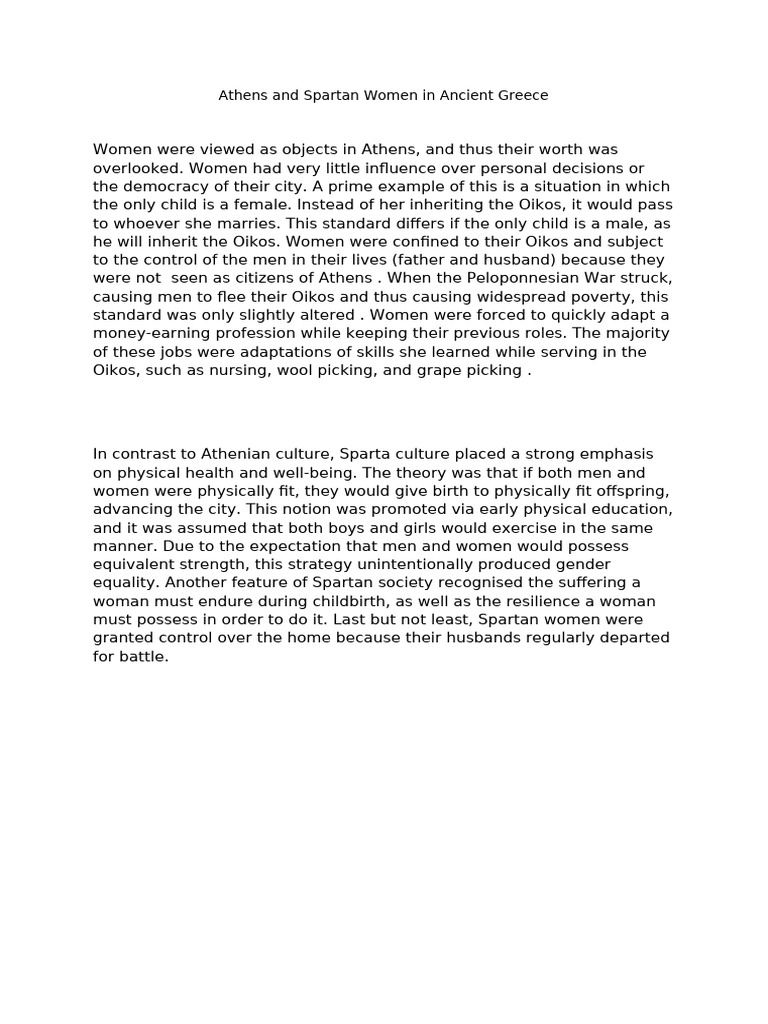 Athens and Spartan Women in Ancient Greece | PDF