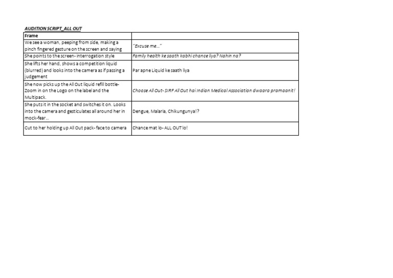 Audition Script - All Out | PDF