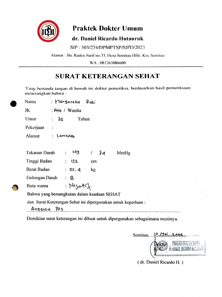 Surat Kesehatan - Margareta Rati | PDF