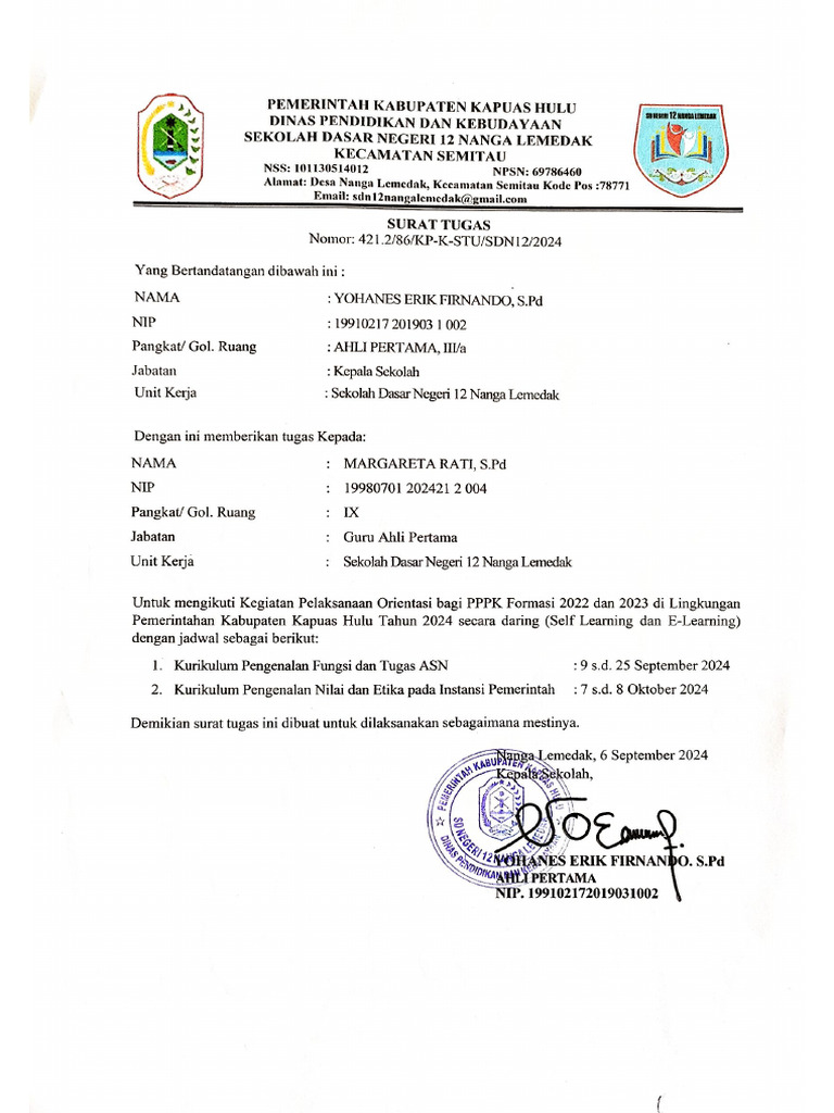 SURAT TUGAS (Margareta Rati, S. PD) | PDF