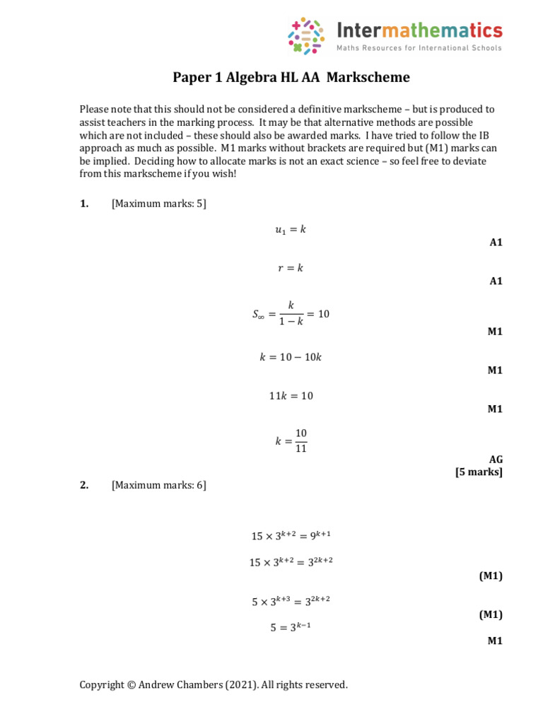 TEST 1 Algebra 1 AA HL Test MS | PDF
