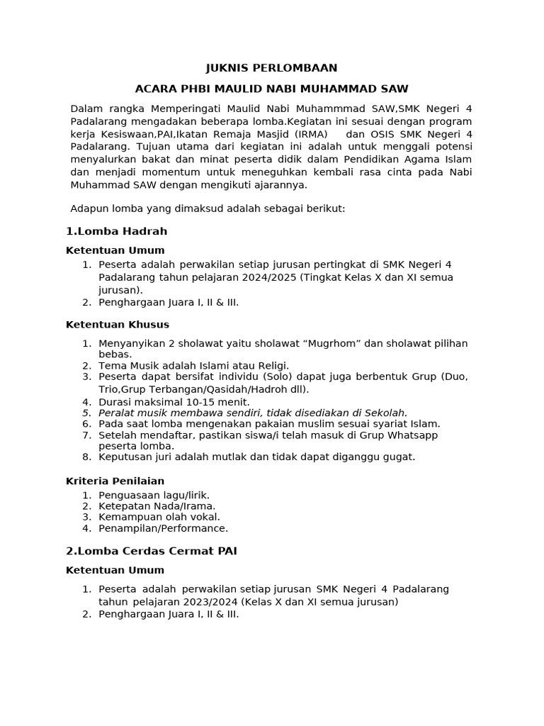 Juknis Perlombaan | PDF