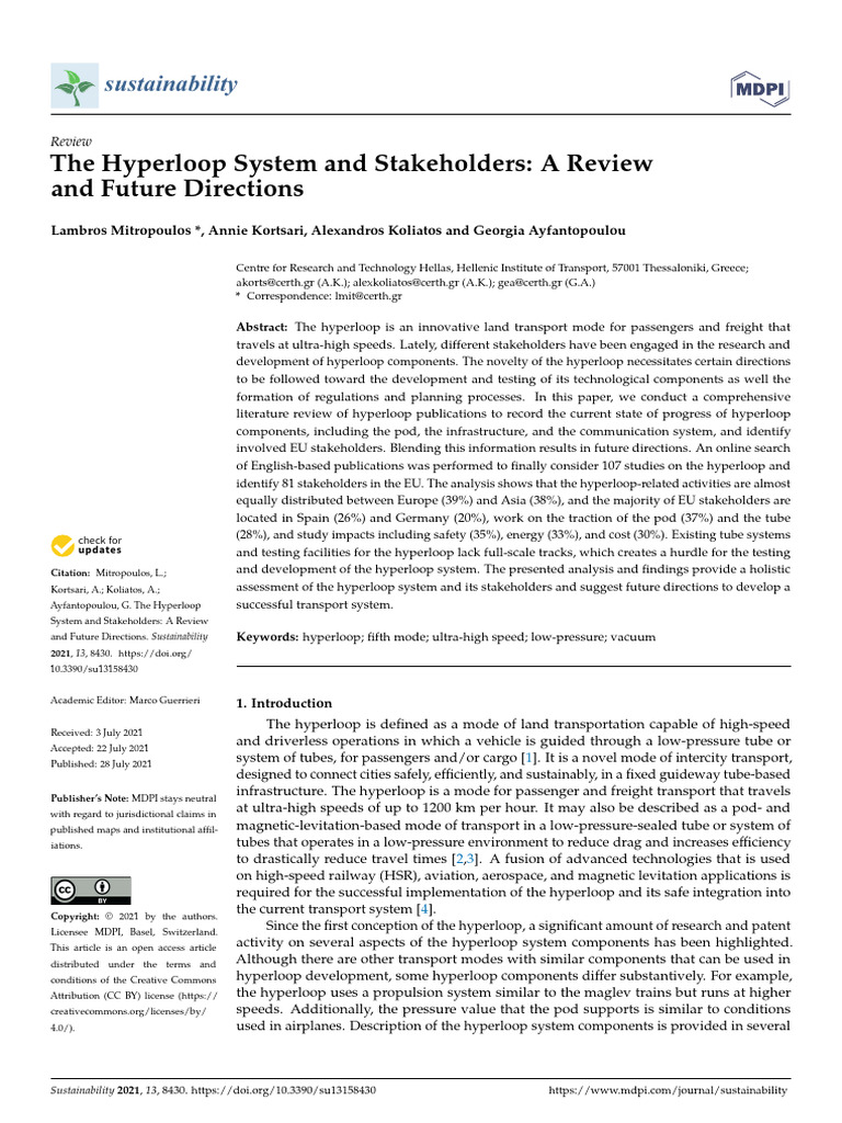 The Hyperloop System and Stakeholders A Review and | PDF