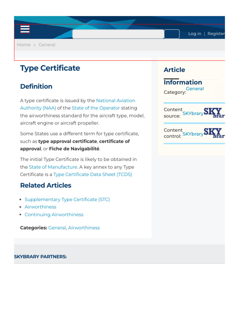 Type Certificate - SKYbrary Aviation Safety | PDF