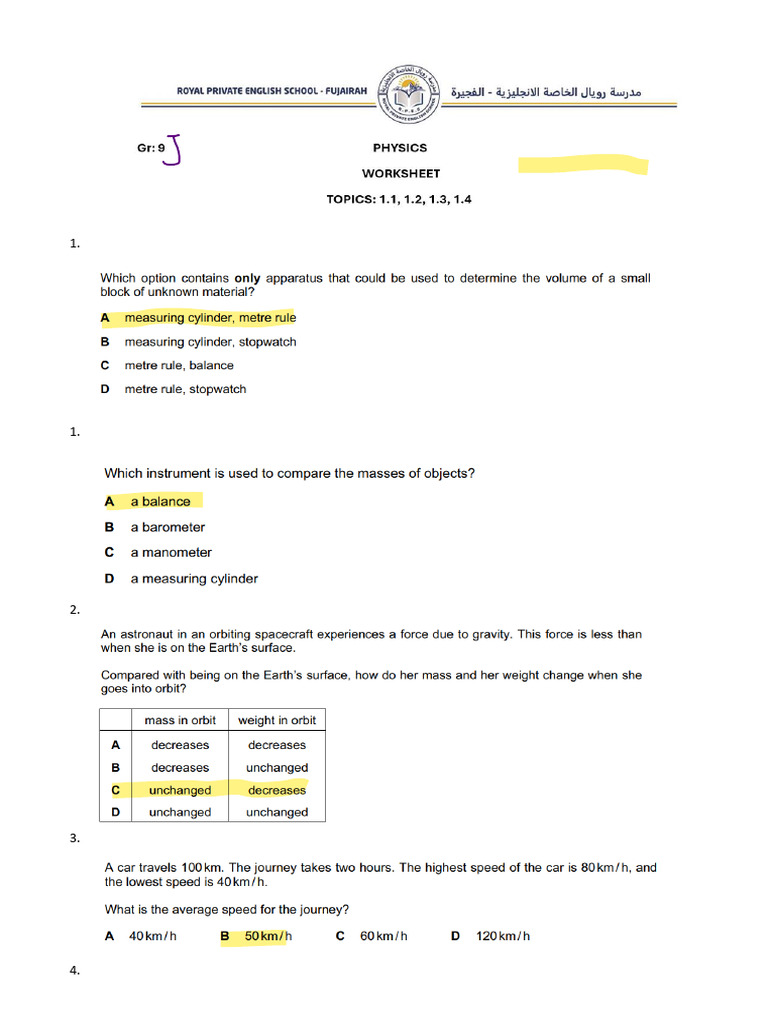 Answer Key Physics | PDF