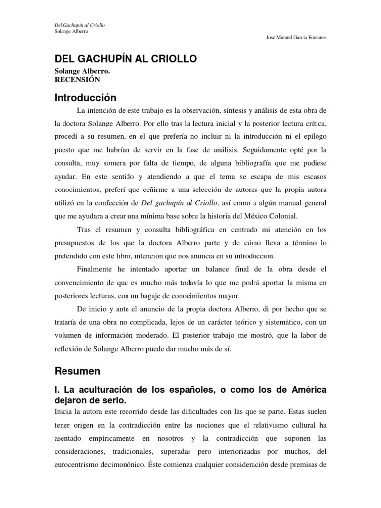 García Fontanes, J.M. - Recensión - Del Gachupín Al Criollo | PDF | Gente indígena | México