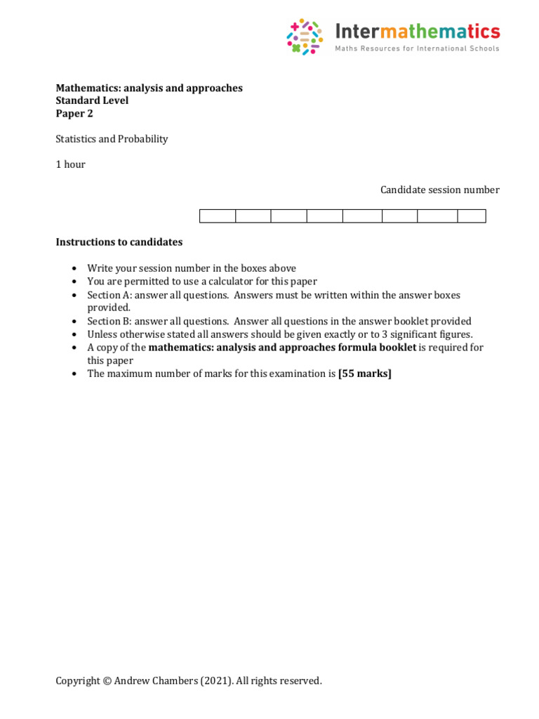 TEST Statistics + Probability SL AA | PDF