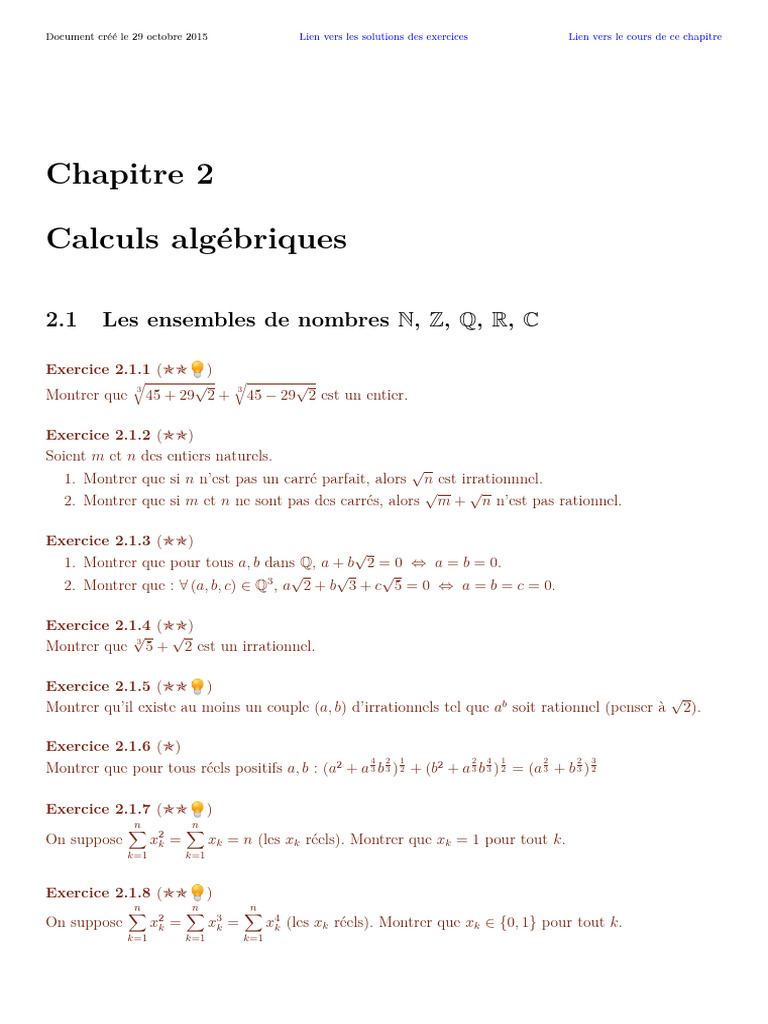 Calculs Algébriques M.Prepa Series | PDF