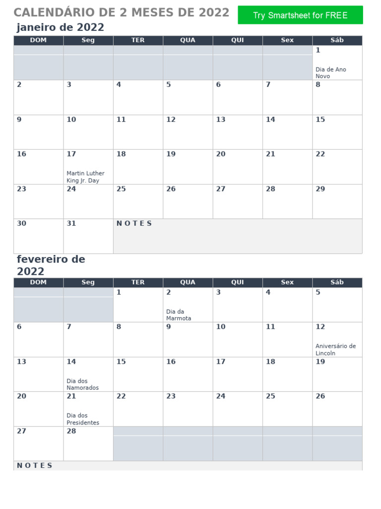 IC 2022 2 Month Calendar Template 57503 - WORD - PT | PDF