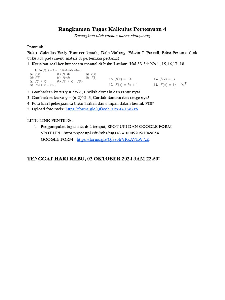 Rangkuman Tugas Kalkulus Pertemuan 4 | PDF
