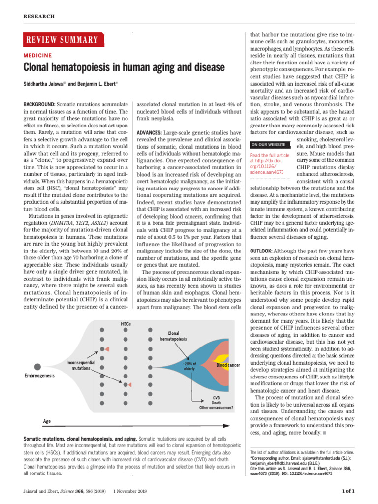 # (Science) Clonal Hematopoiesis in Human Aging and Disease | PDF