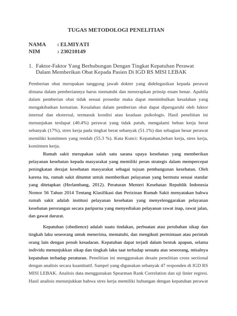 Tugas Metodologi Penelitian Elmiyati | PDF