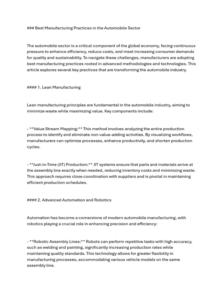 Automobile Industry - Best MFG Practices | PDF | Lean Manufacturing ...
