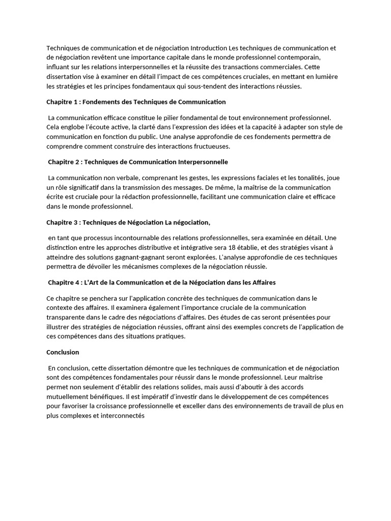 Techniques de Communication Et de Négociation Introduction Les Techniques de Communication Et de ...