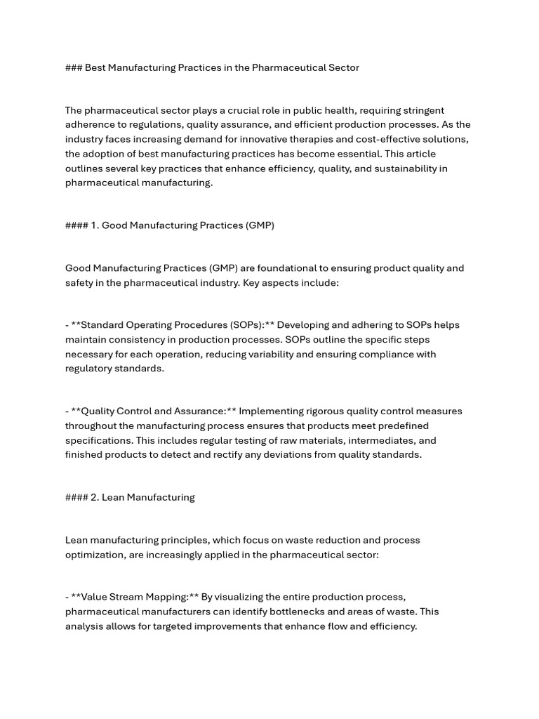 Best Practices in Pharma Manufacturing | PDF | Supply Chain | Lean ...