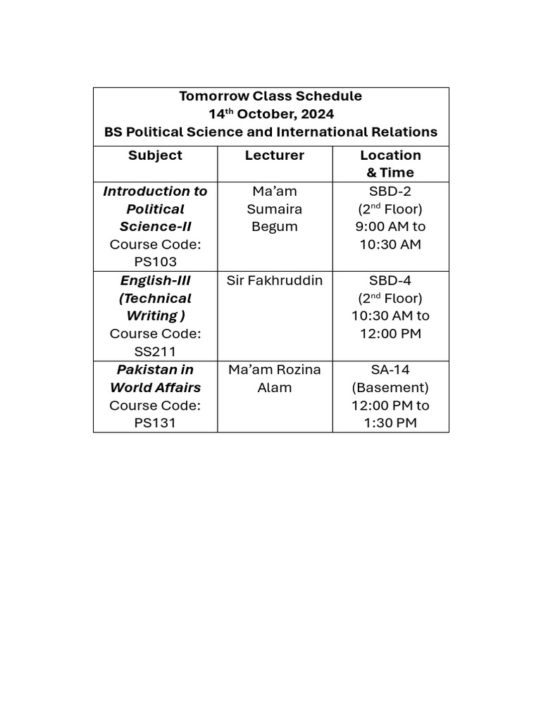 GPP Department Timetable 14th October 2024 | PDF