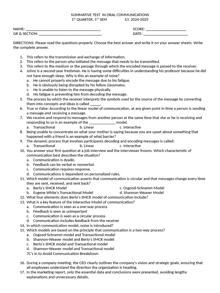 LT - Oc - 1ST QTR - 1ST Sem - 24 | PDF