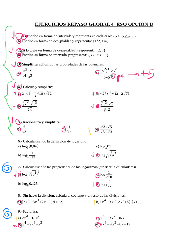 Ejercicios Repaso Global 4c | PDF