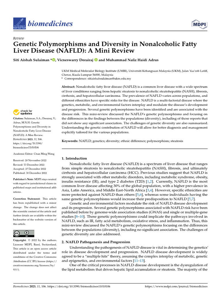 (Biomedicine) Genetic Polymorphisms and Diversity in Nonalcoholic Fatty ...
