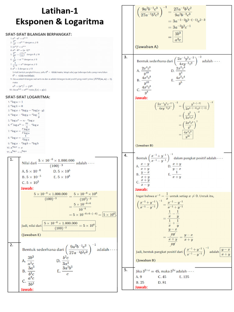 Latihan-1 Pembahasan Eksponen & Logaritma | PDF