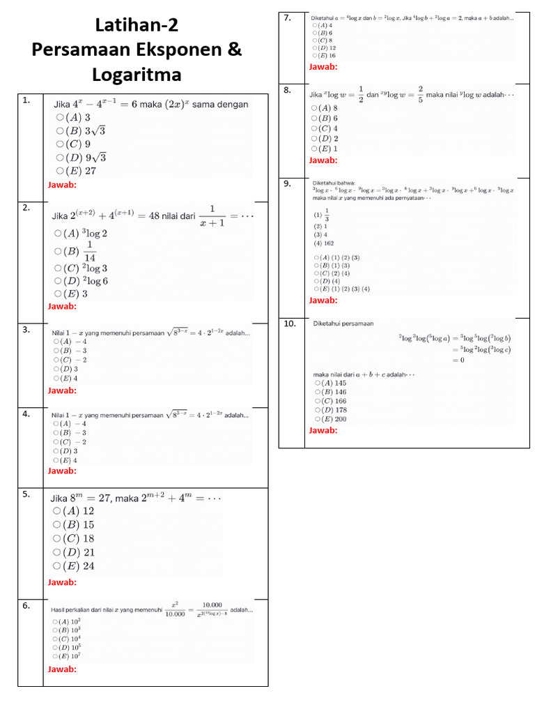 Latihan-2 - Persamaan Eksponen & Logaritma | PDF