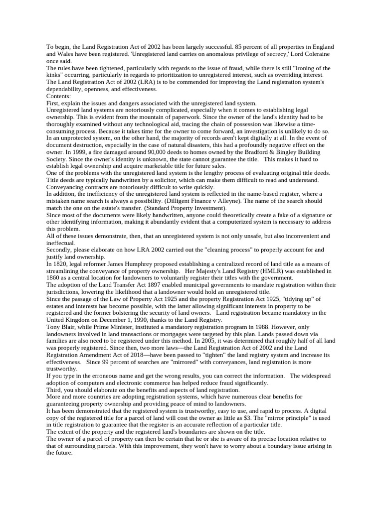 Registered Land Unregistered Land | PDF