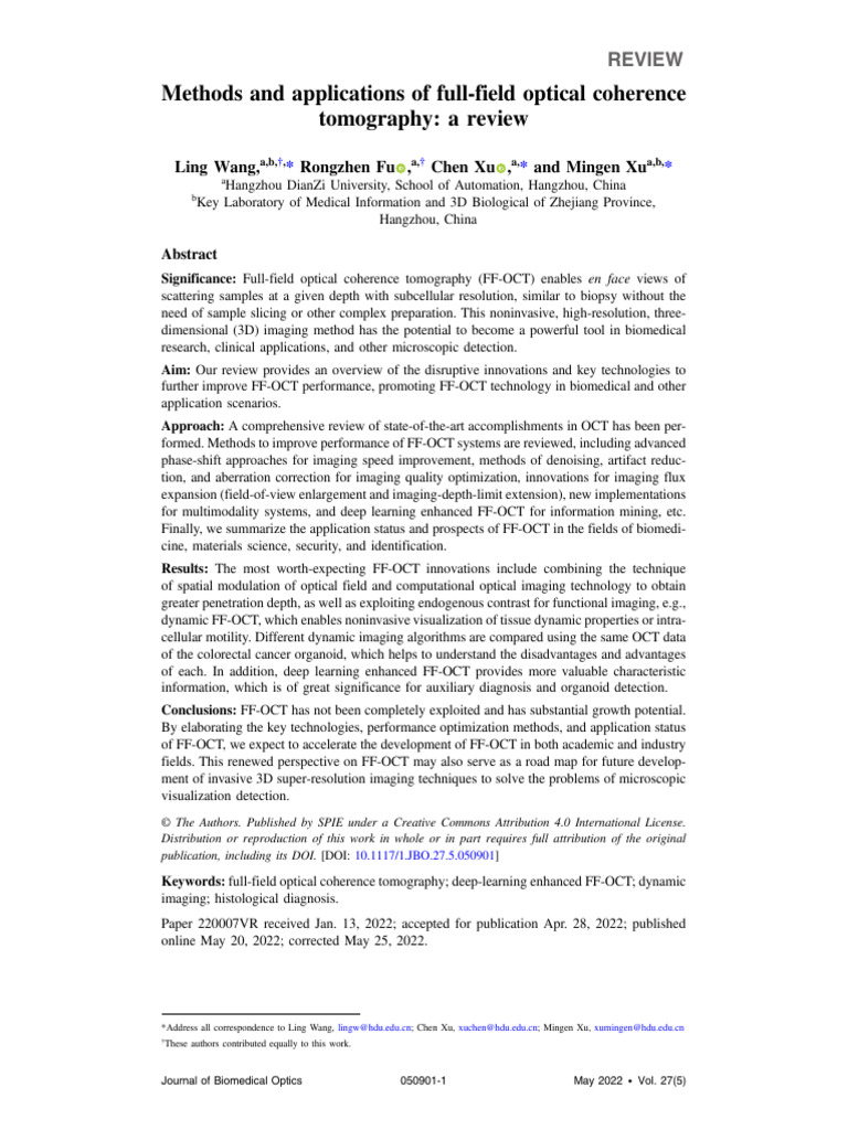 Methods and Applications of Full Field OCT A REVIEW | PDF