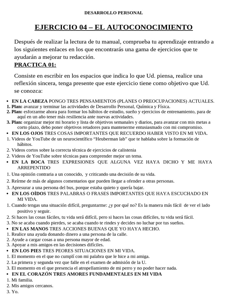 EJERCICIO 04 - DESARROLLO PERSONAL | PDF