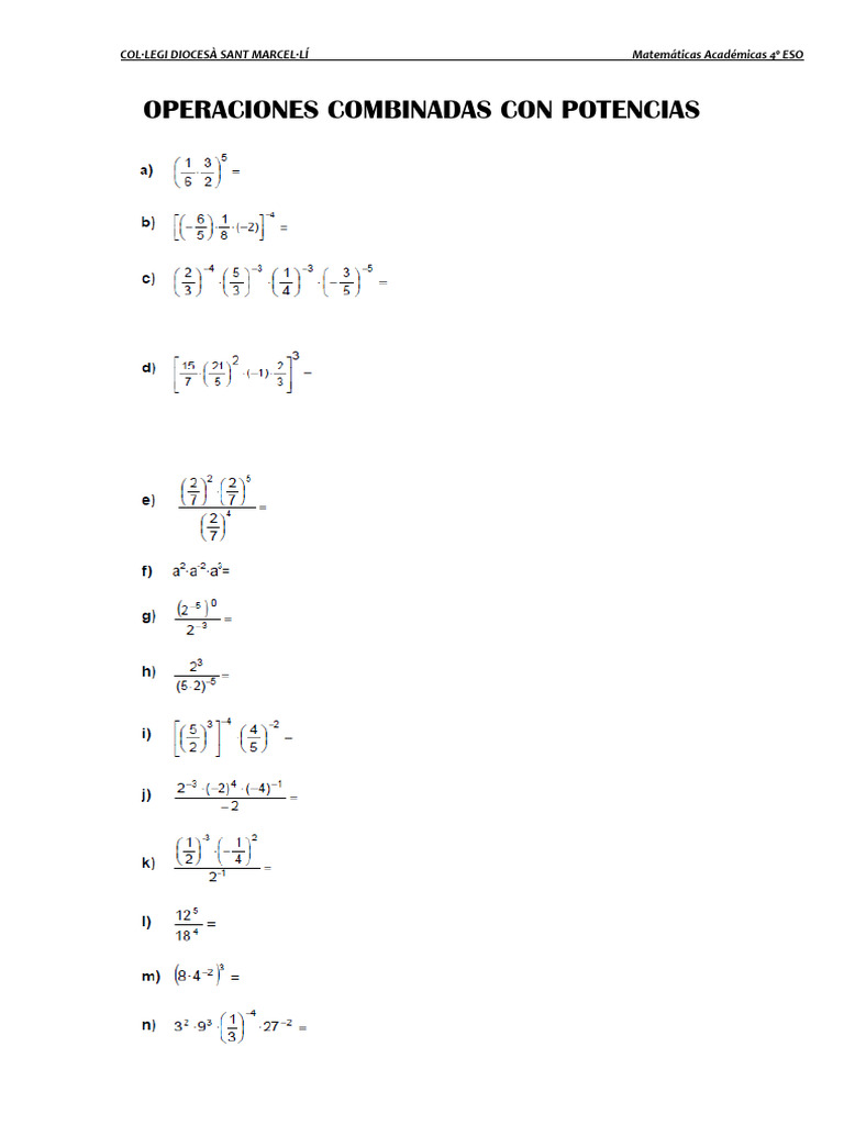 Operaciones combinadas con potencias | PDF
