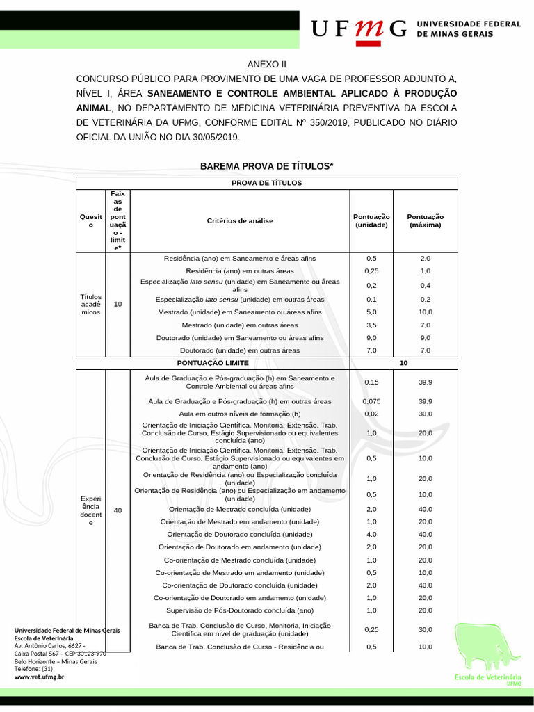 Barema prova de títulos ifnmg | PDF