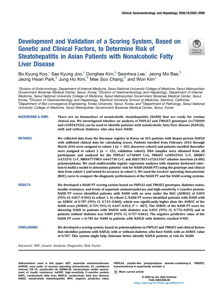[CGH]# Development and Validation of a Scoring System, Based on Genetic and Clinical Factors, to ...