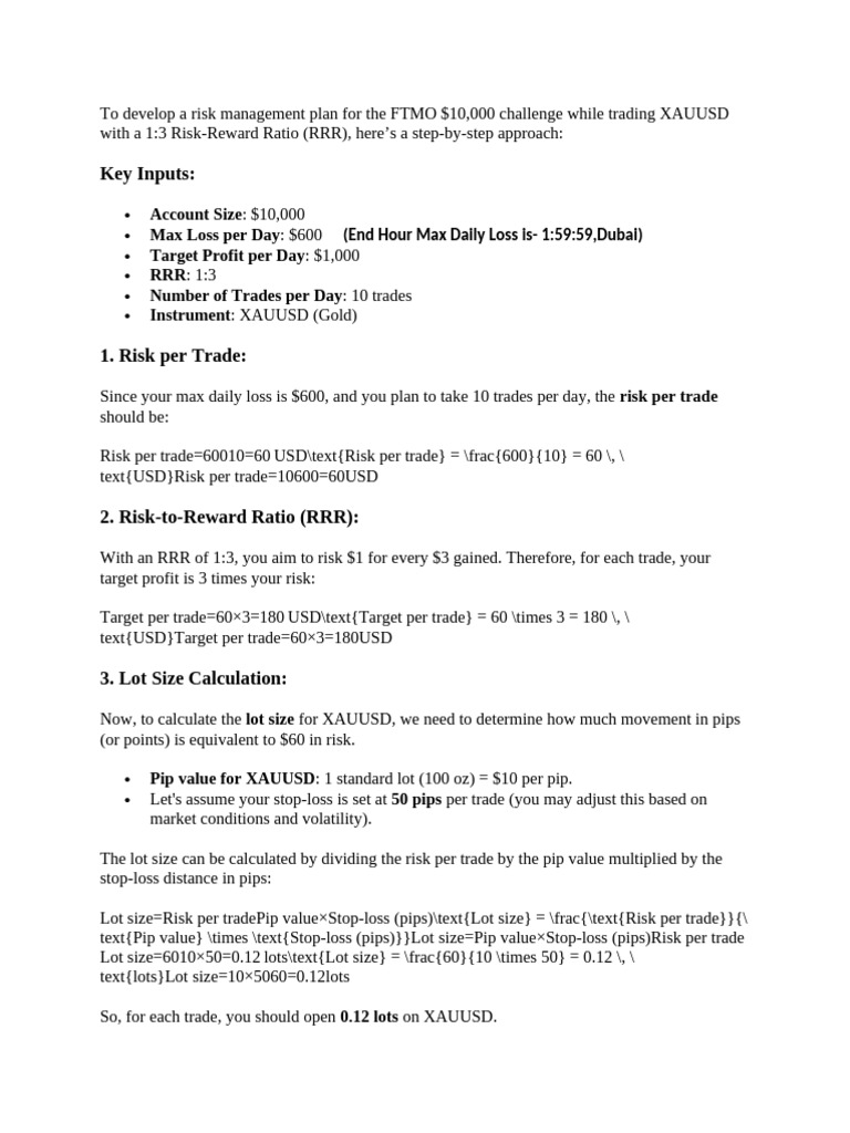 Risk Management Plan For The FTMO | PDF