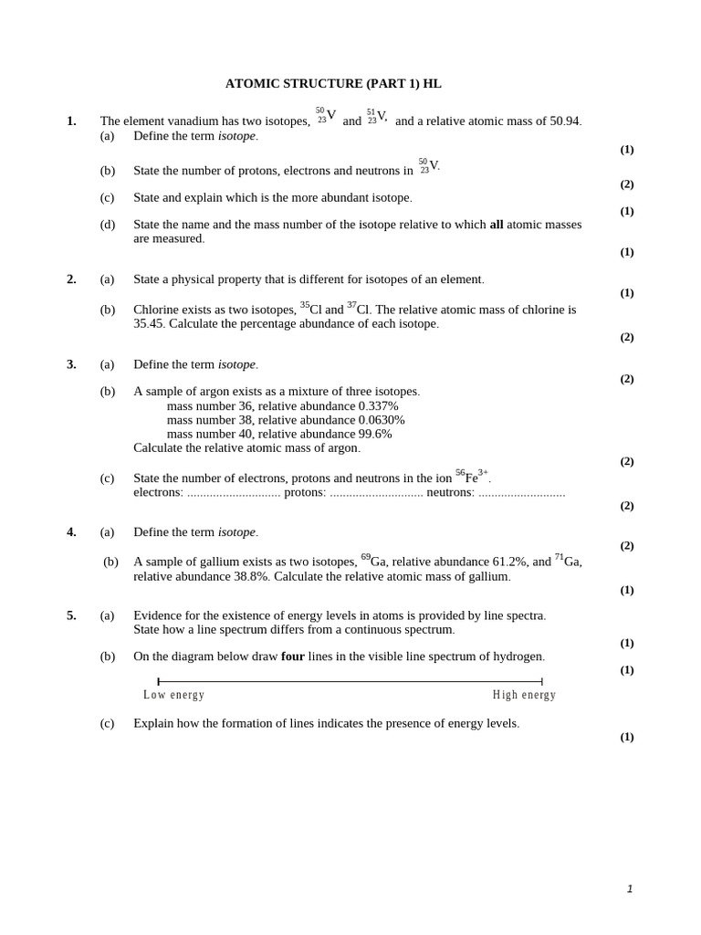 CD1 02 Atomic Structure HL P2 QP | PDF