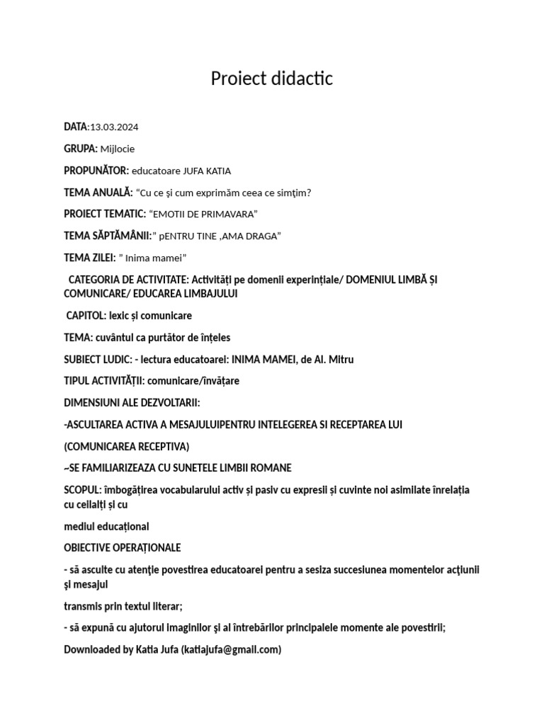 Proiect didactic mama mea | PDF