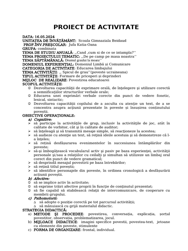 proiect_dlc_povestire_spicul de grau | PDF