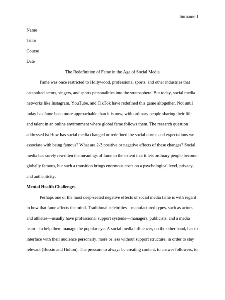 FINAL DRAFT - The Redefinition of Fame in The Age of Social Media | PDF